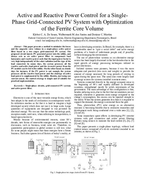 Pdf Active And Reactive Power Control For A Single Phase Grid