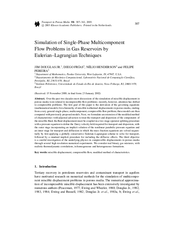 Pdf Simulation Of Single Phase Multicomponent Flow Problems In Gas Reservoirs By Eulerian