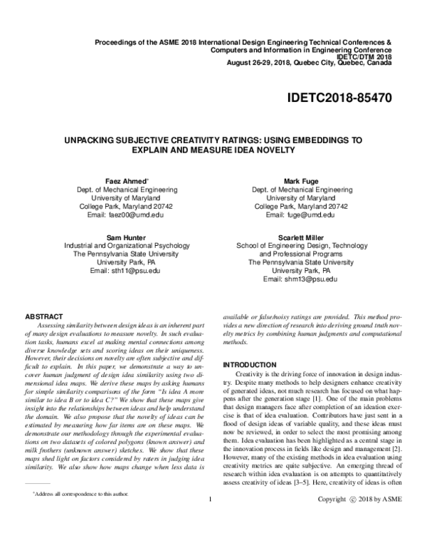 (PDF) Unpacking Subjective Creativity Ratings: Using Embeddings to Explain and Measure Idea Novelty