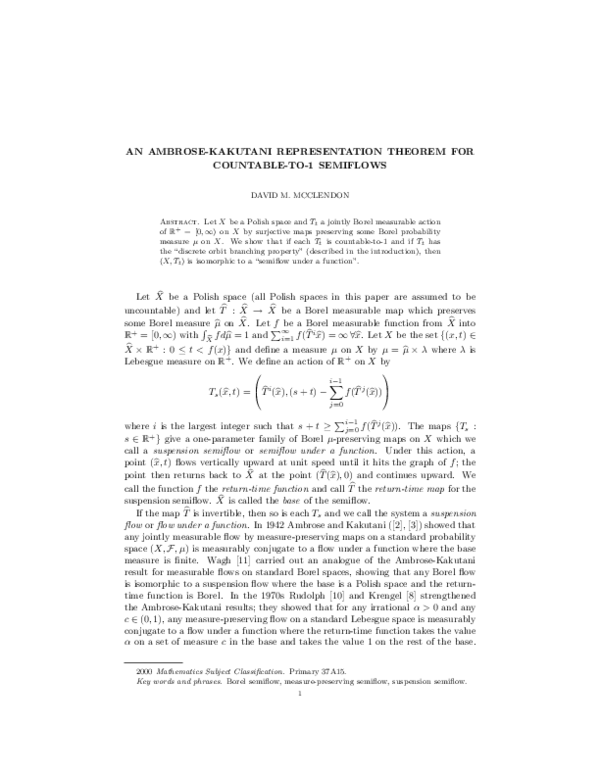 (PDF) An Ambrose-Kakutani representation theorem for countable-to-1 semiflows | David McClendon ...