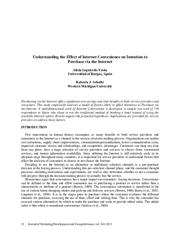 (PDF) Understanding the Effect of Internet Convenience on Intention to ...