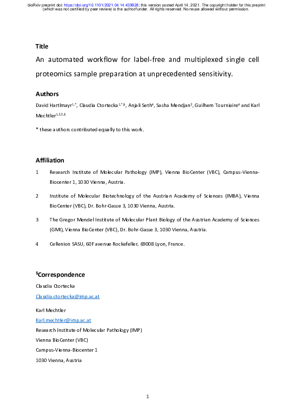 (PDF) An automated workflow for multiplexed single-cell proteomics sample preparation at ...