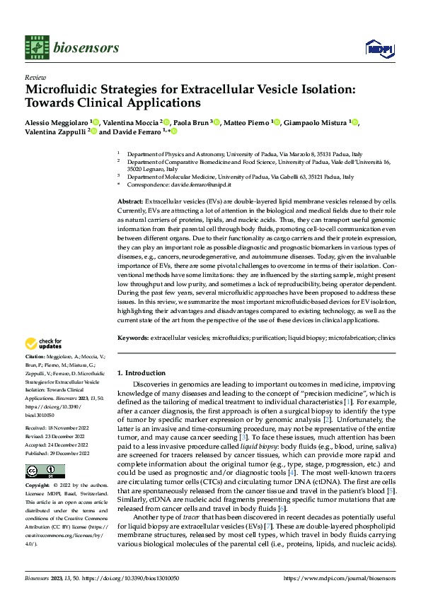 (PDF) Microfluidic Strategies for Extracellular Vesicle Isolation: Towards Clinical Applications
