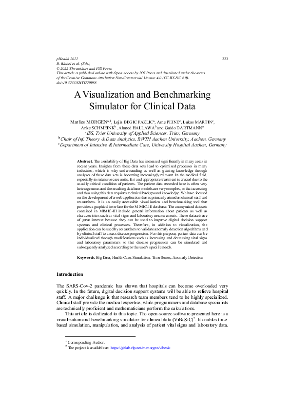 (PDF) A Visualization and Benchmarking Simulator for Clinical Data