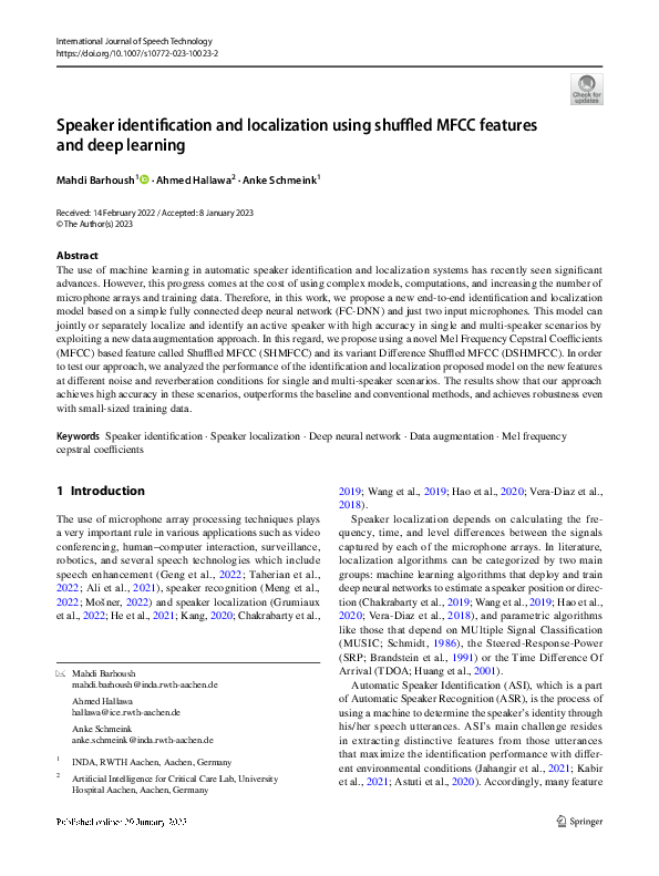 Pdf Speaker Identification And Localization Using Shuffled Mfcc
