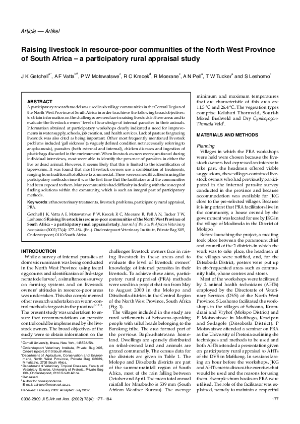 (PDF) Raising livestock in resource-poor communities of the North West ...