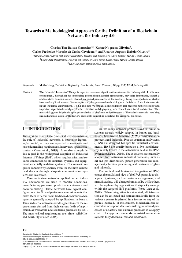 (PDF) Towards a Methodological Approach for the Definition of a Blockchain Network for Industry 4.0