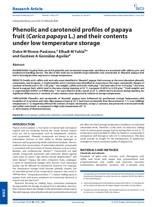 (PDF) Phenolic and carotenoid profiles of papaya fruit (Carica papaya L ...