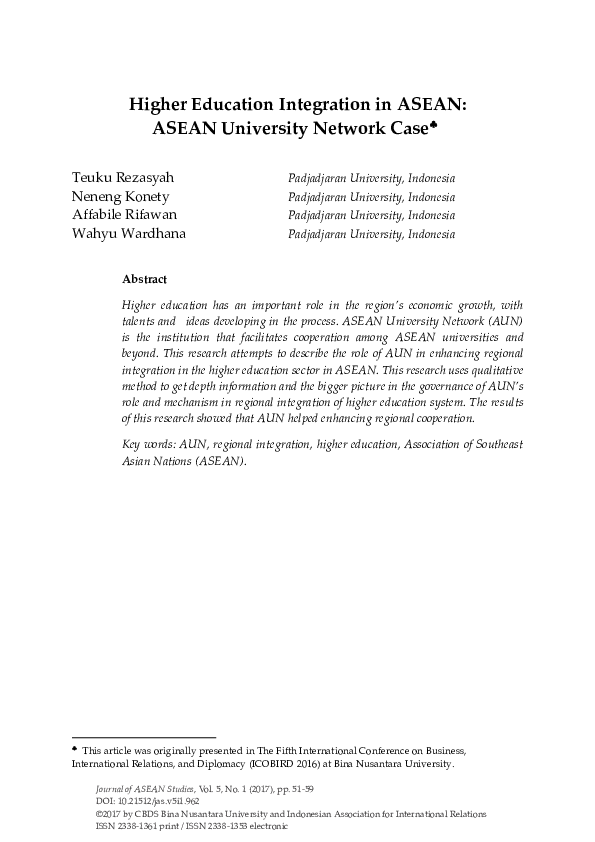(PDF) Higher Education Integration in ASEAN: ASEAN University Network ...