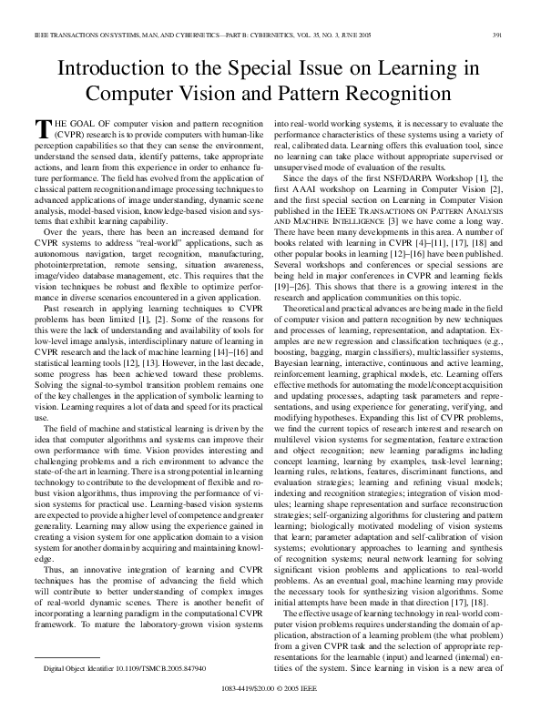(PDF) Introduction to the Special Issue on Learning in Computer Vision ...