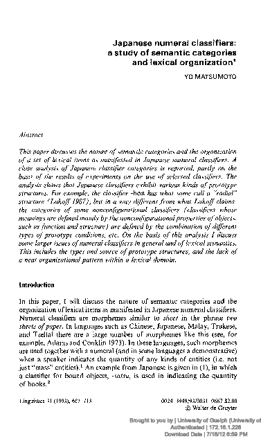 (PDF) Japanese numeral classifiers: a study of semantic categories and lexical organization