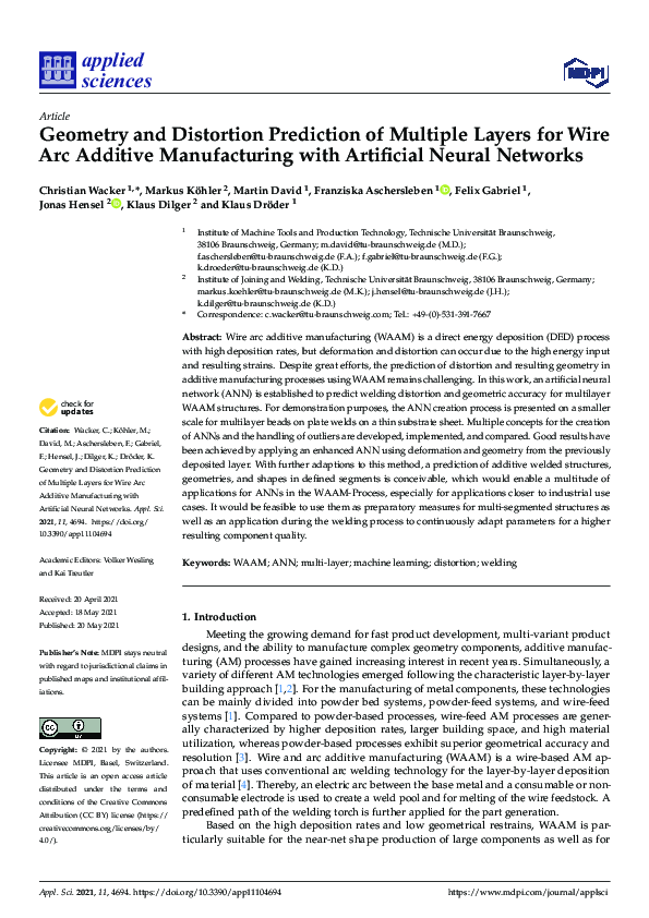 Pdf Geometry And Distortion Prediction Of Multiple Layers For Wire Arc Additive Manufacturing