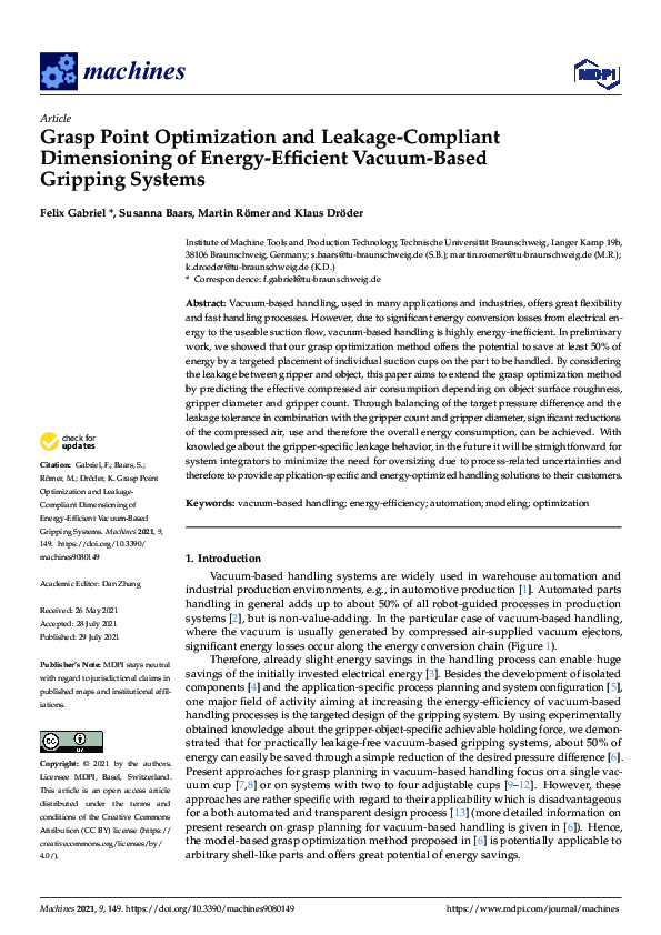 (PDF) Grasp Point Optimization and Leakage-Compliant Dimensioning of Energy-Efficient Vacuum ...