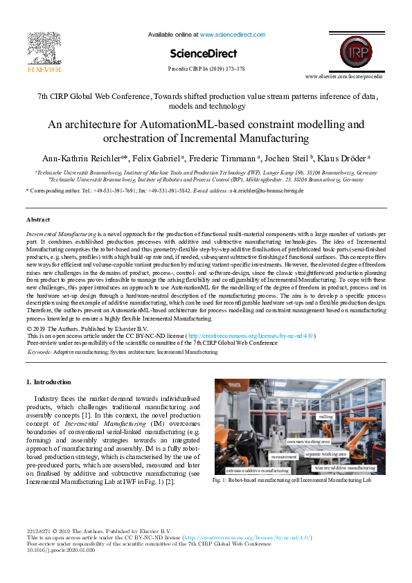 Pdf An Architecture For Automationml Based Constraint Modelling And Orchestration Of