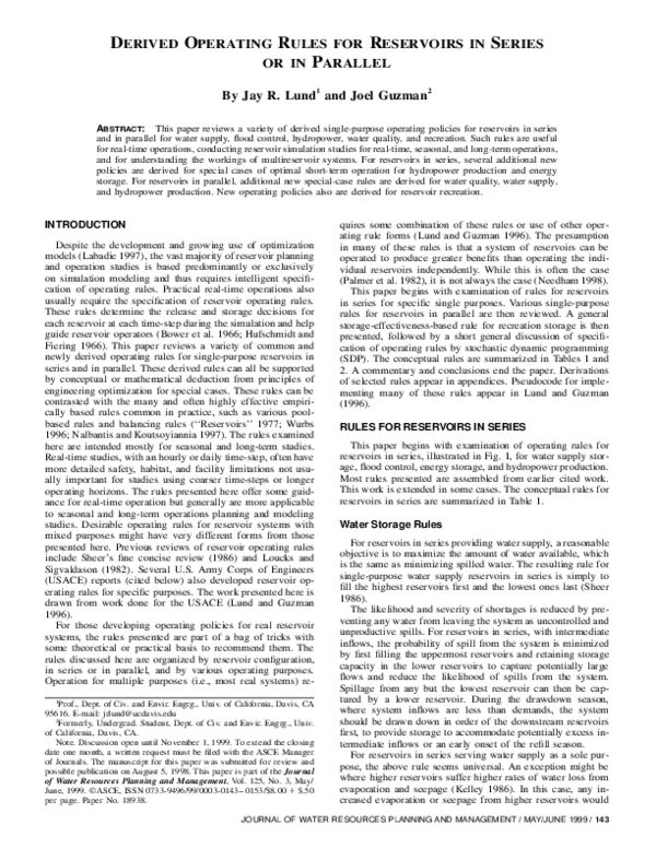(PDF) Derived Operating Rules for Reservoirs in Series or in Parallel