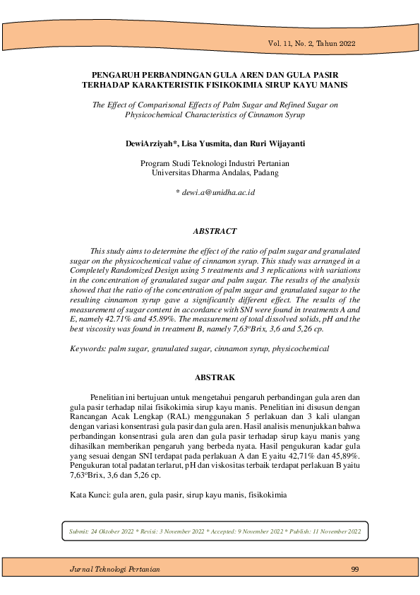 (PDF) Pengaruh Perbandingan Gula Aren Dan Gula Pasir Terhadap Karakteristik Fisikokimia Sirup ...