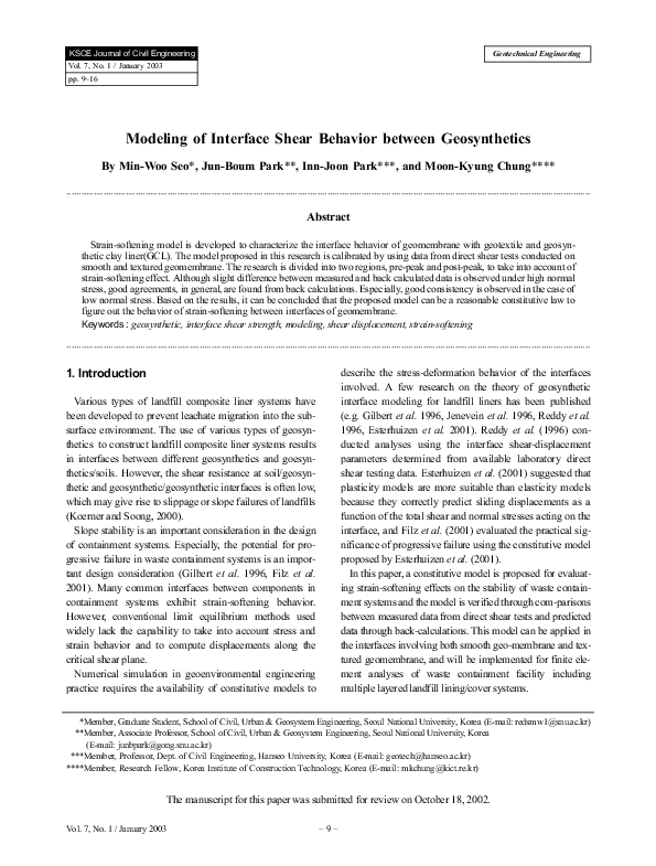 (PDF) Modeling of interface shear behavior between geosynthetics