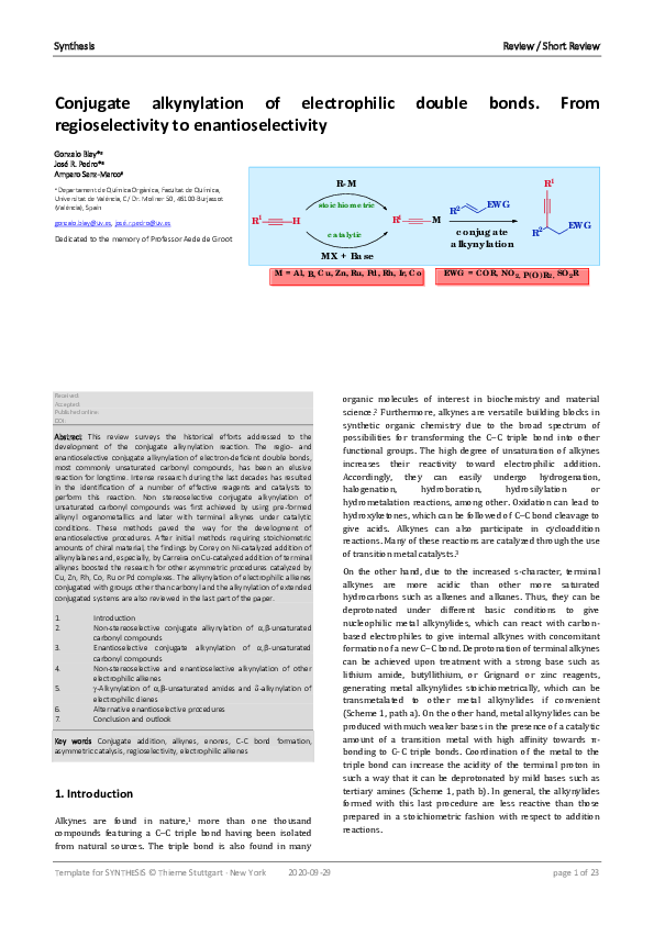 (PDF) Conjugate Alkynylation of Electrophilic Double Bonds. From Regioselectivity to ...