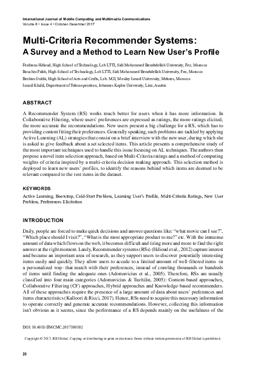 (PDF) Multi-Criteria Recommender Systems