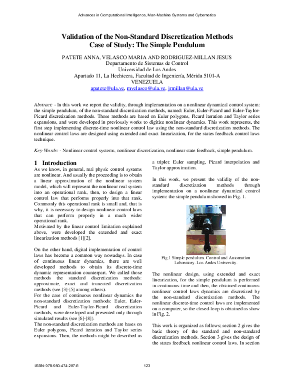 (PDF) Validation of the non-standard discretization methods case of study: the simple pendulum ...