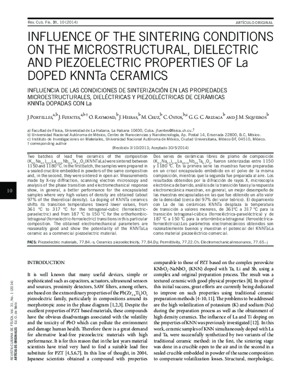 (PDF) Influence of the Sintering Conditions on the Microstructural, Dielectric and Piezoelectric ...