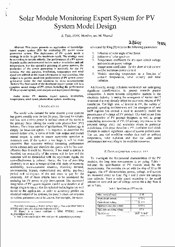 (PDF) Solar Module Monitoring Expert System For PV System Model Design