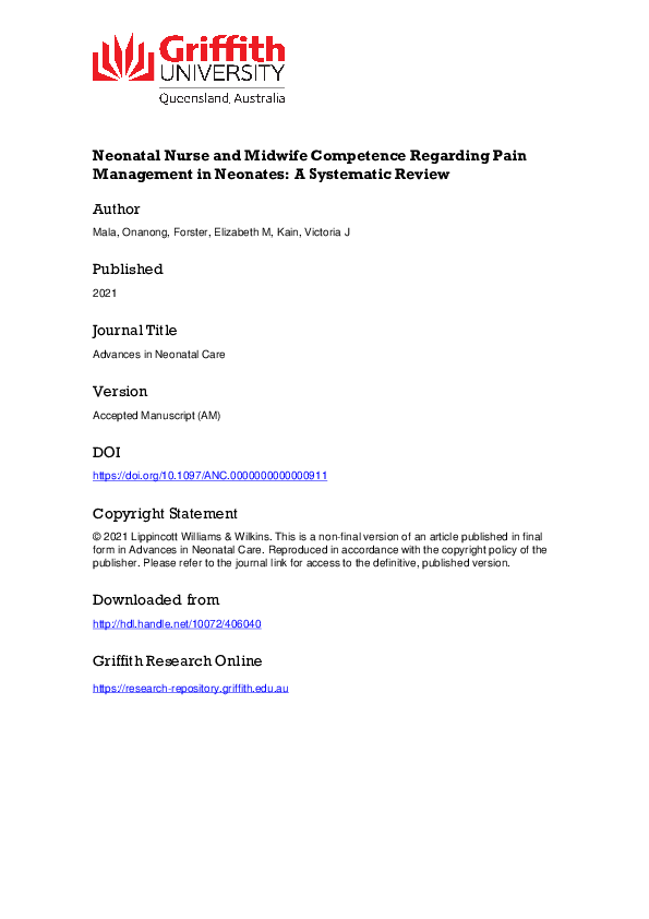 (PDF) Neonatal Nurse and Midwife Competence Regarding Pain Management ...