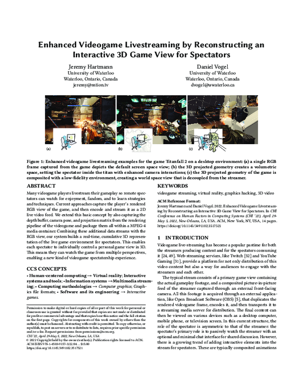 (PDF) Enhanced Videogame Livestreaming by Reconstructing an Interactive ...