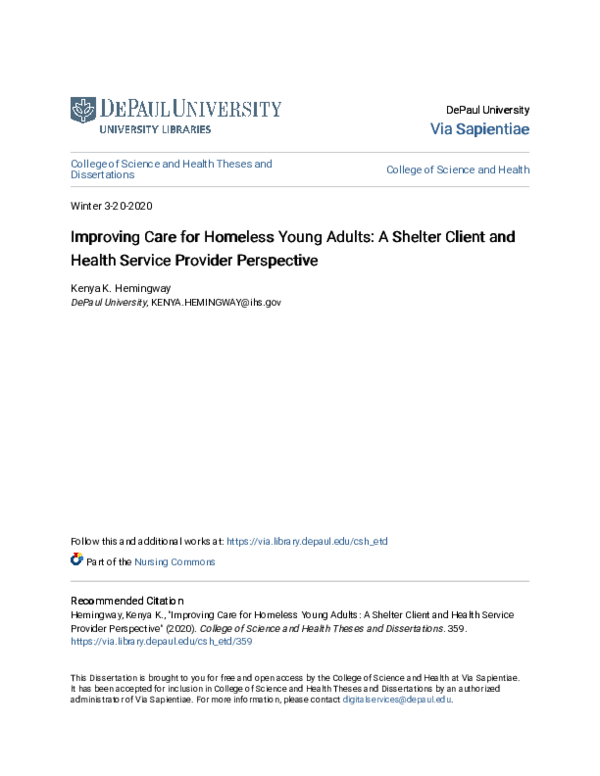 (PDF) Improving Care for Homeless Young Adults: A Shelter Client and ...