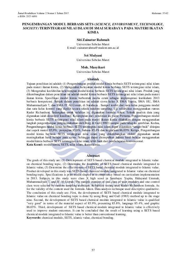 (PDF) Pengembangan Modul Berbasis SETS (Science, Environment, Technology, Society) Terintegrasi ...