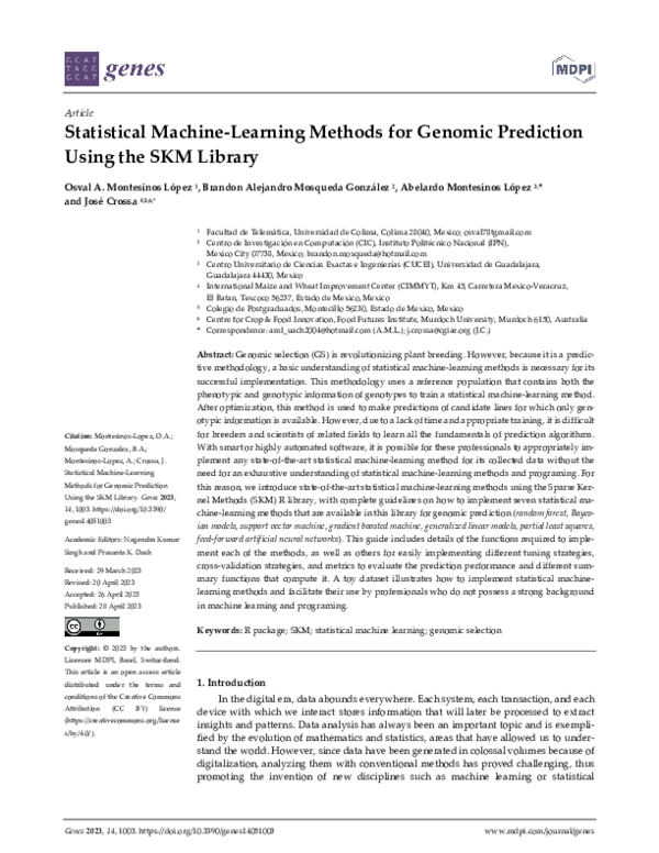 (PDF) Statistical Machine-Learning Methods for Genomic Prediction Using ...