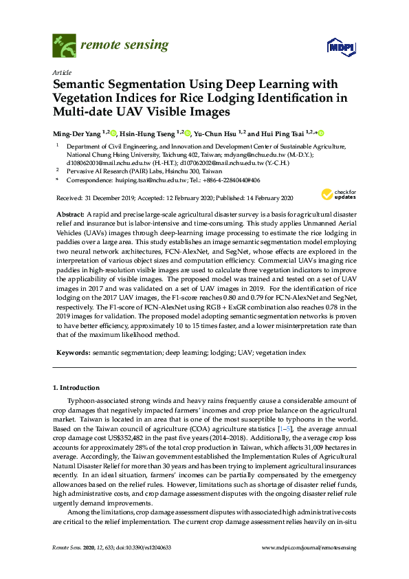 (PDF) Semantic Segmentation Using Deep Learning with Vegetation Indices for Rice Lodging ...