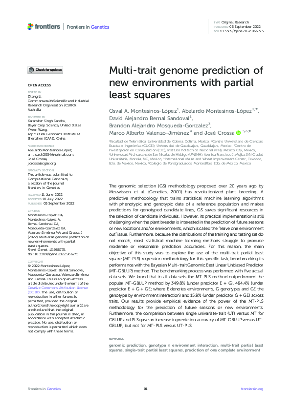 (PDF) Multi-trait genome prediction of new environments with partial ...