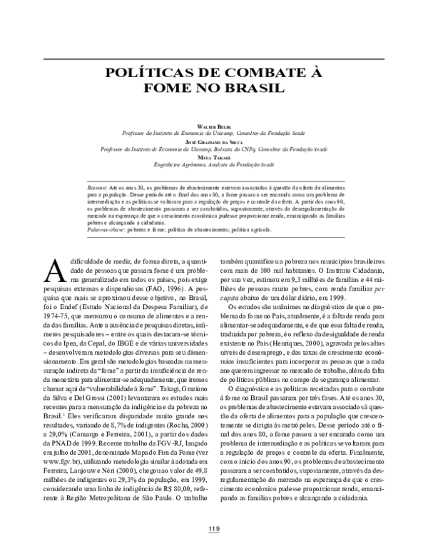 (PDF) Pol ticas de combate fome no Brasil