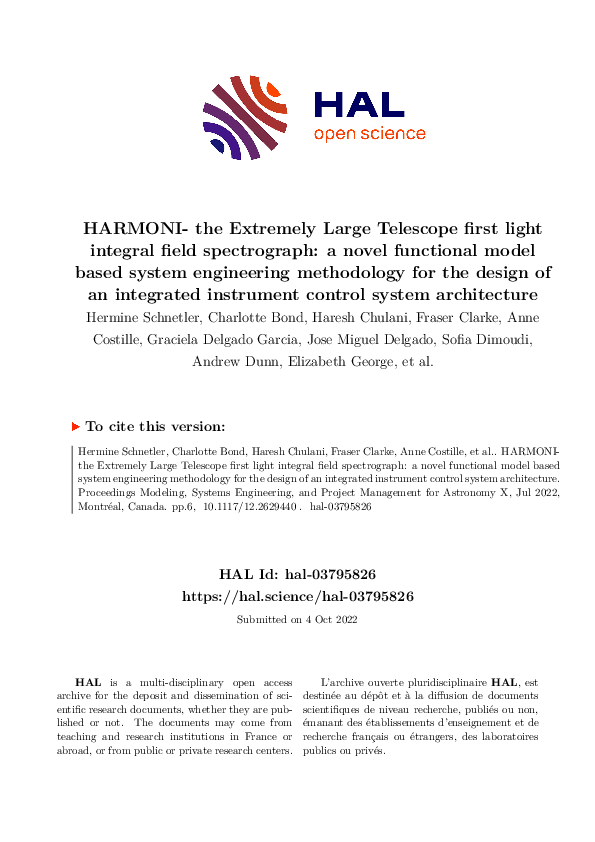 (PDF) HARMONI- the Extremely Large Telescope first light integral field ...