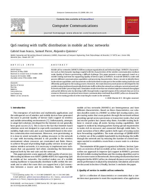 (PDF) QoS routing with traffic distribution in mobile ad hoc networks