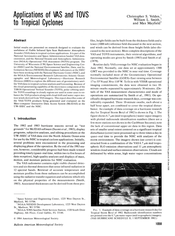 (PDF) Applications of VAS and TOVS to Tropical Cyclones