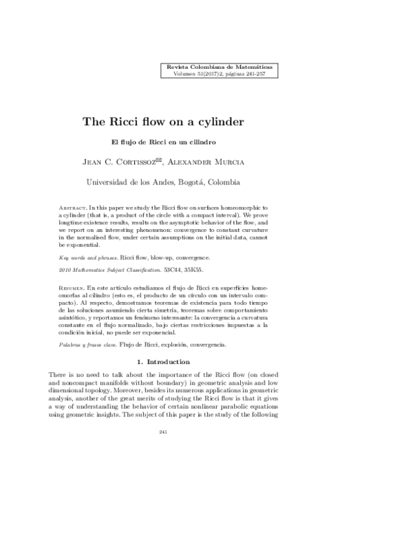 (PDF) The Ricci flow on a cylinder