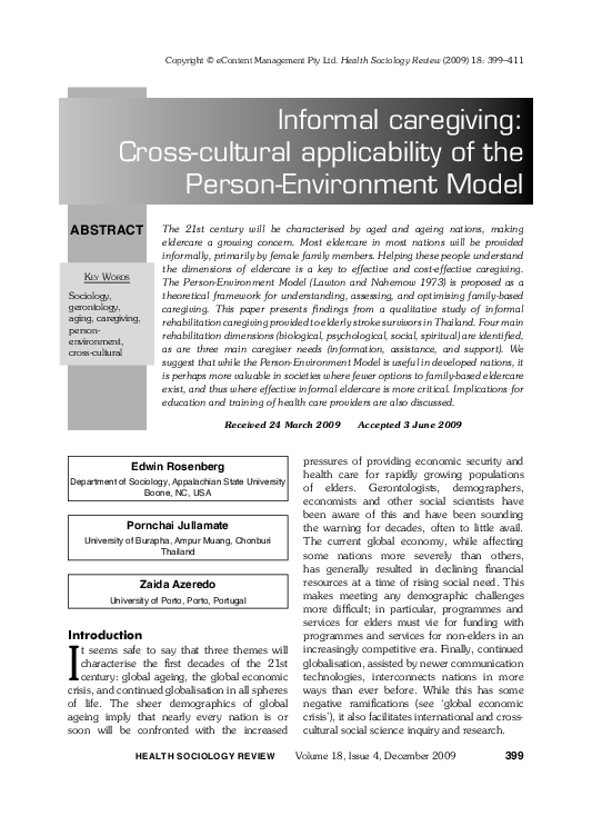 (PDF) Informal caregiving: Cross-cultural applicability of the Person ...