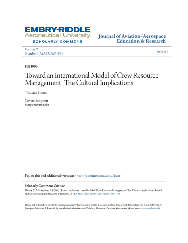 (PDF) Toward an International Model of Crew Resource Management: The ...