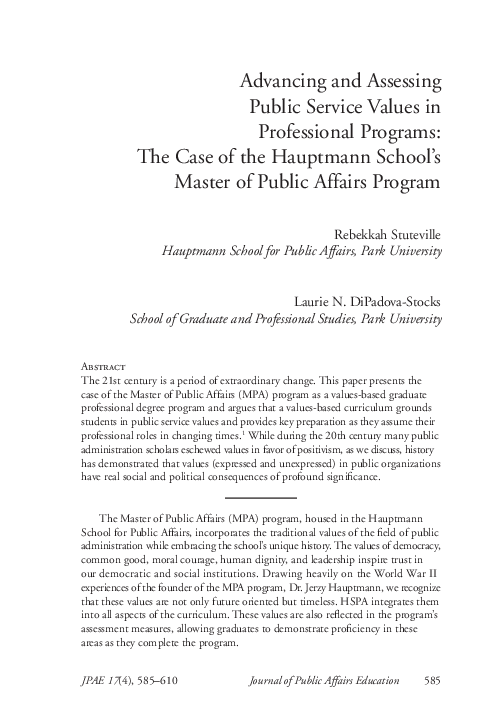 (PDF) Advancing and Assessing Public Service Values in Professional ...