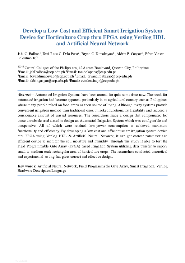 Pdf Develop A Low Cost And Efficient Smart Irrigation System Device For Horticulture Crop Thru
