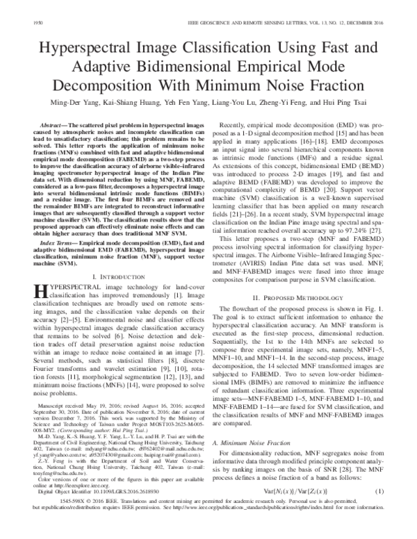 Pdf Hyperspectral Image Classification Using Fast And Adaptive Bidimensional Empirical Mode