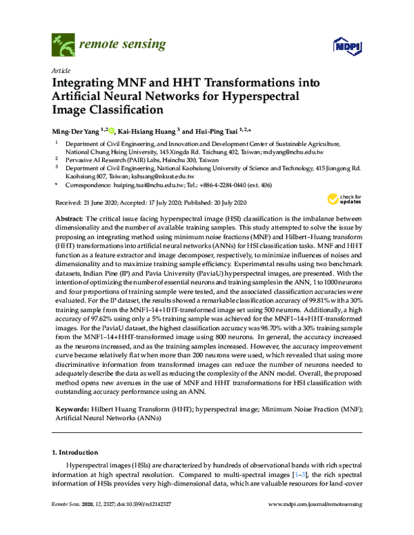 (PDF) Integrating MNF and HHT Transformations into Artificial Neural Networks for Hyperspectral ...