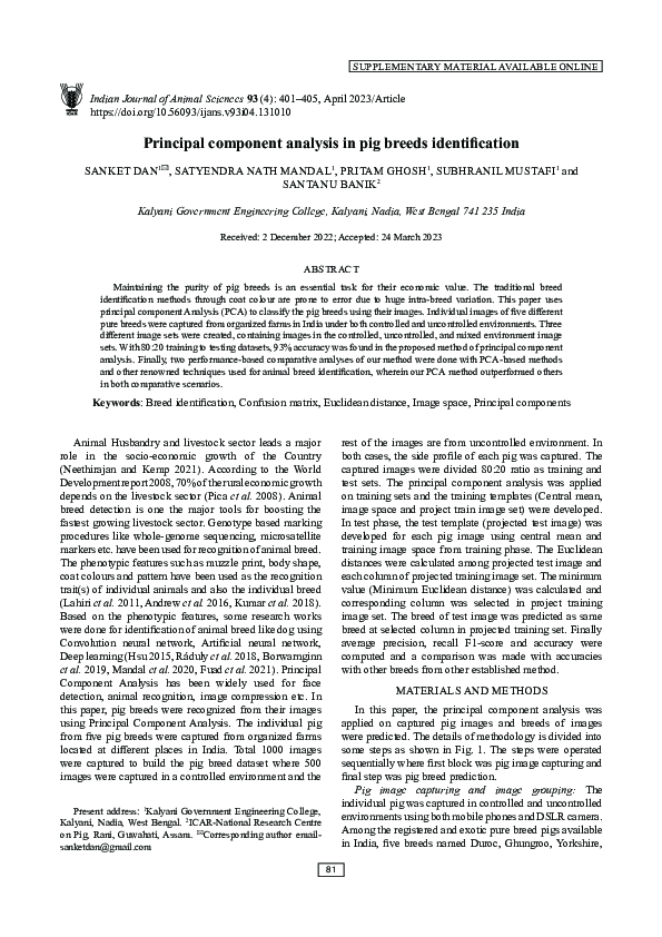 (PDF) Principal component analysis in pig breeds identification