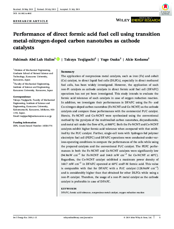 (PDF) Performance of direct formic acid fuel cell using transition ...