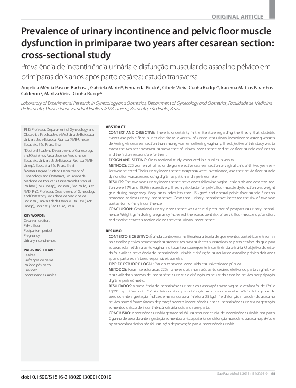 (PDF) Prevalence of urinary incontinence and pelvic floor muscle ...