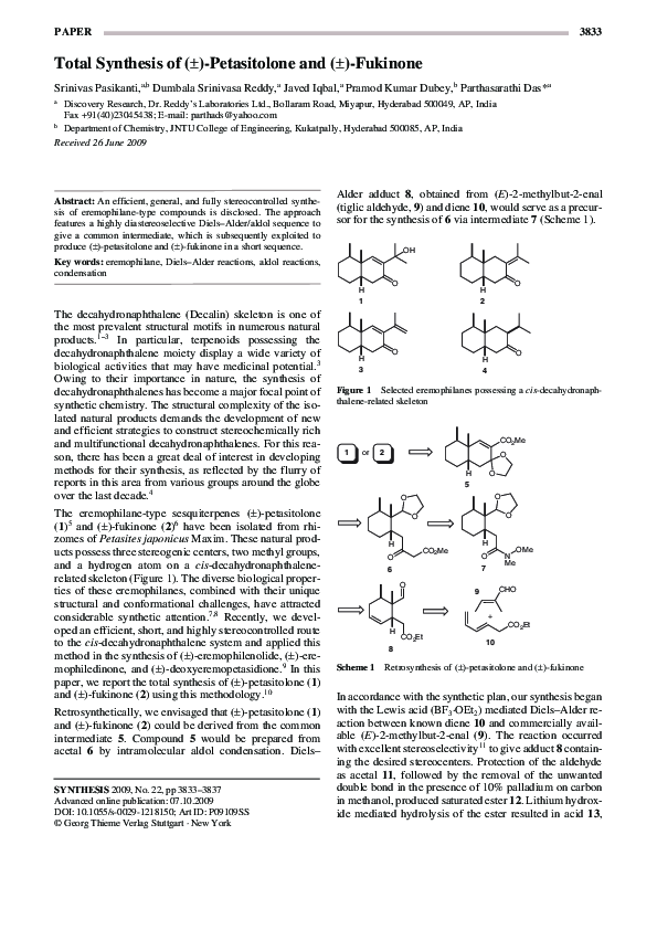 (PDF) Total Synthesis of (±)-Petasitolone and (±)-Fukinone