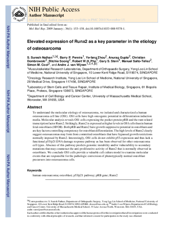 (PDF) Elevated expression of Runx2 as a key parameter in the etiology of osteosarcoma