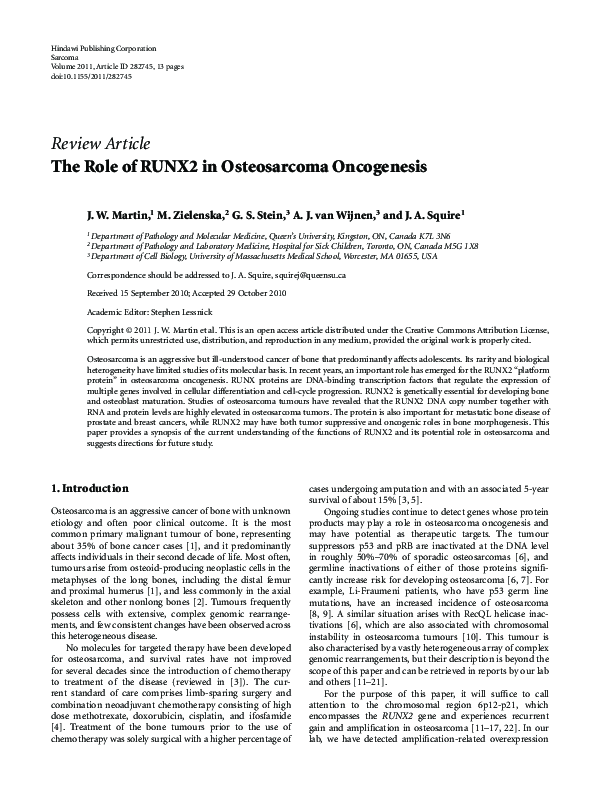 (PDF) The role of RUNX2 in osteosarcoma oncogenesis